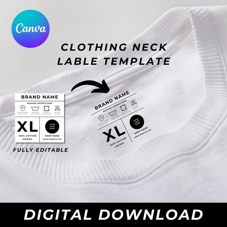 Clothing Neck Label Template: Custom Washing Instructions (canva File ...