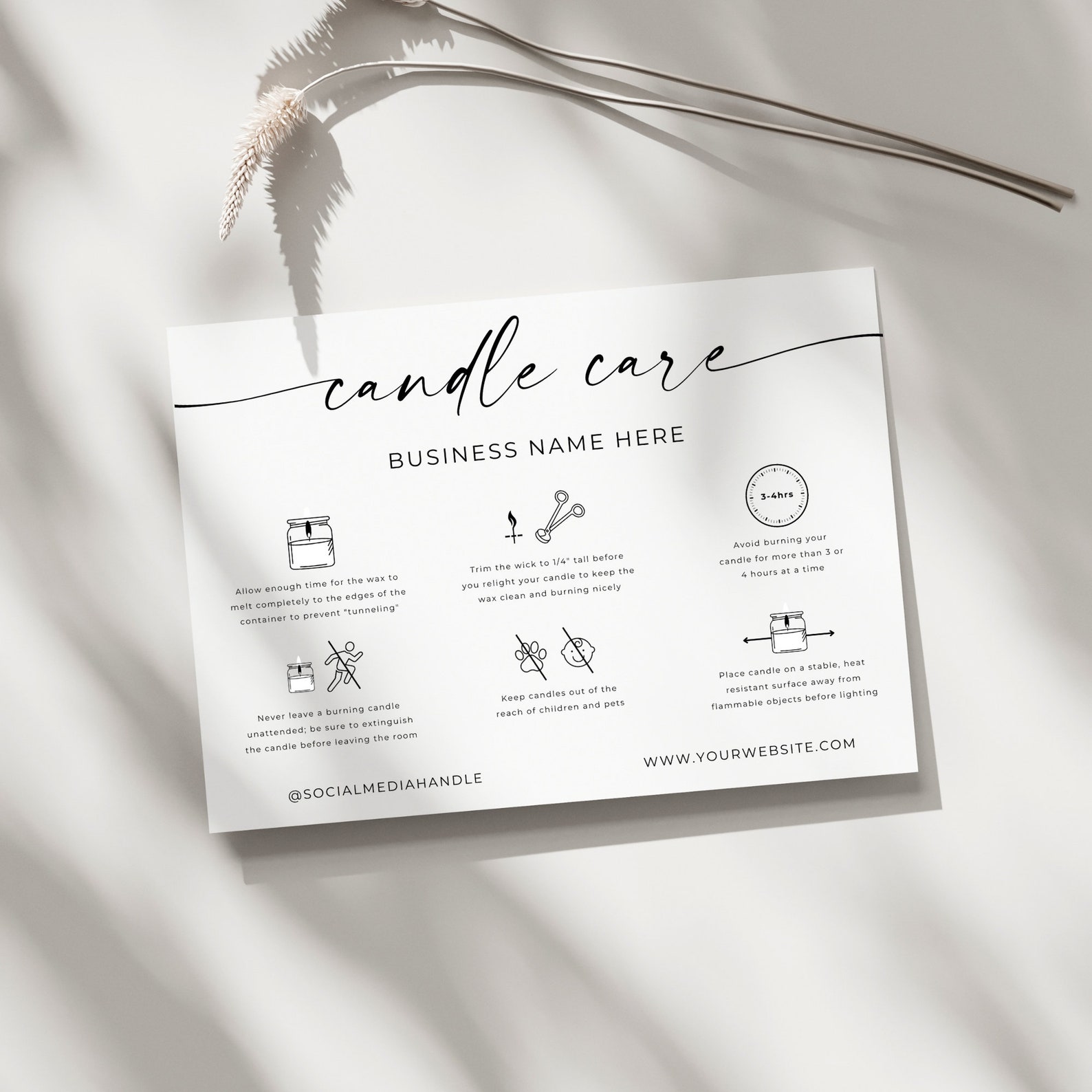 Candle Care Instructions Card, Candles Care Guide, Candle Safety Card ...