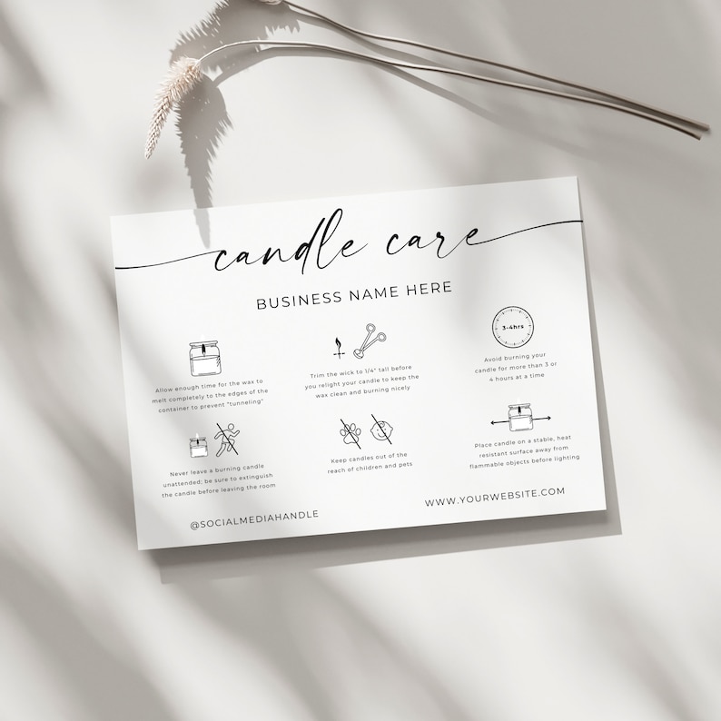 Candle Care Instructions Card, Candles Care Guide, Candle Safety Card ...