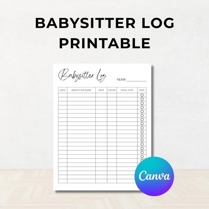 Babysitter Log Template, Babysitter Tracker, Parents Babysitter Log ...