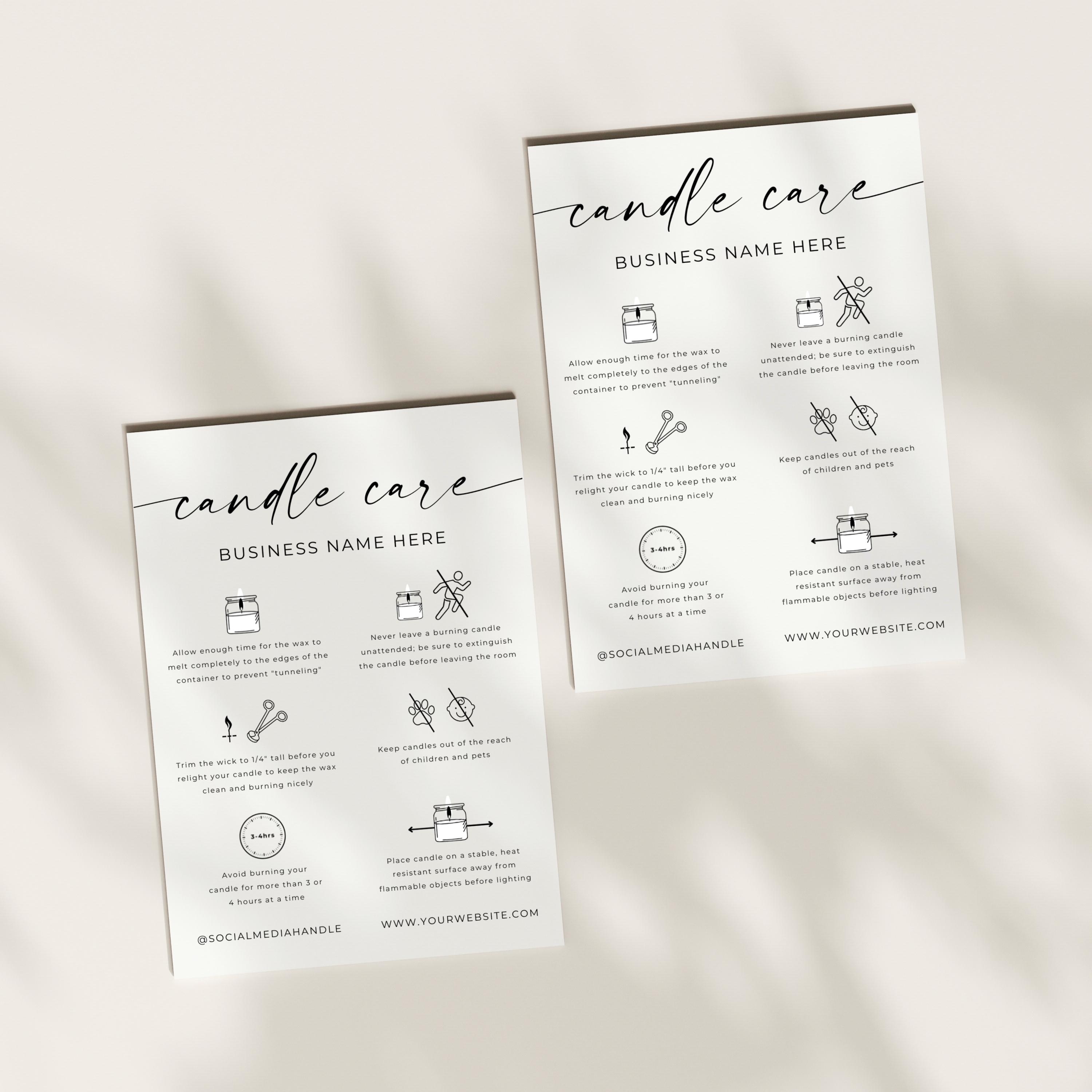 Candle Care Instructions Card, Candles Care Guide, Candle Safety Card ...