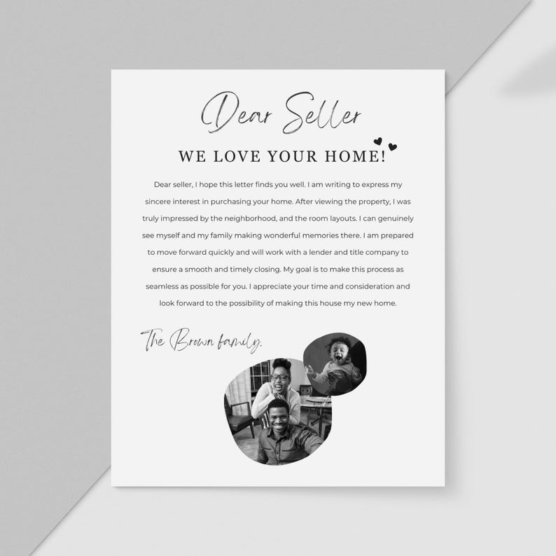 Printable Home Offer Letter Editable, Dear Seller Letter, Letter to ...