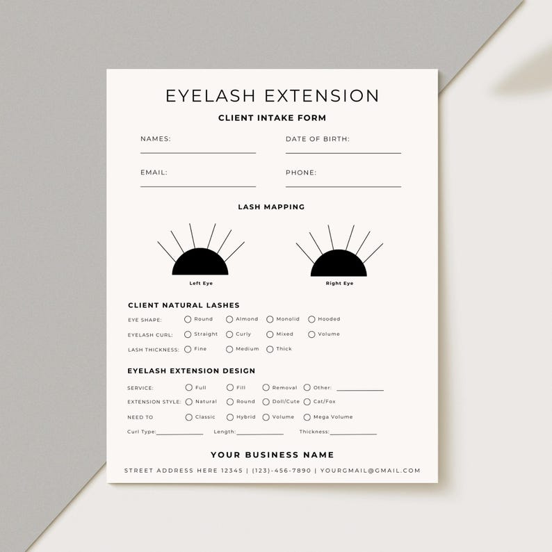 Eyelash Extension Client Intake Form, Eyelash Extension Form Template ...