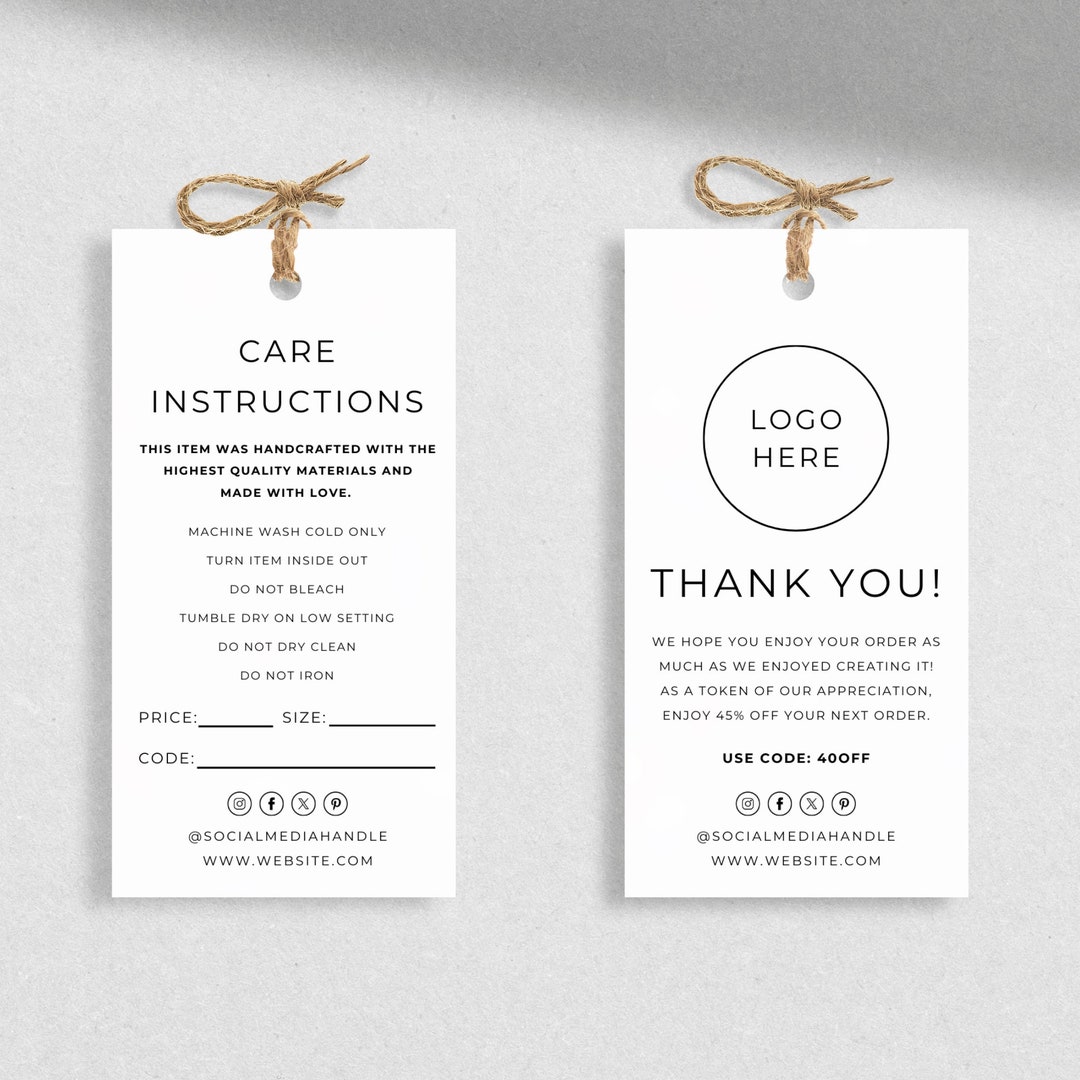 Hang Tag Template Canva, FULLY EDITABLE, Washing Instructions Tag ...