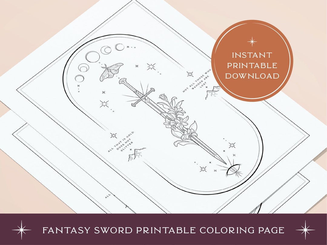 Fantasy Sword Coloring Page Download | Printable Adult Coloring Book - Etsy