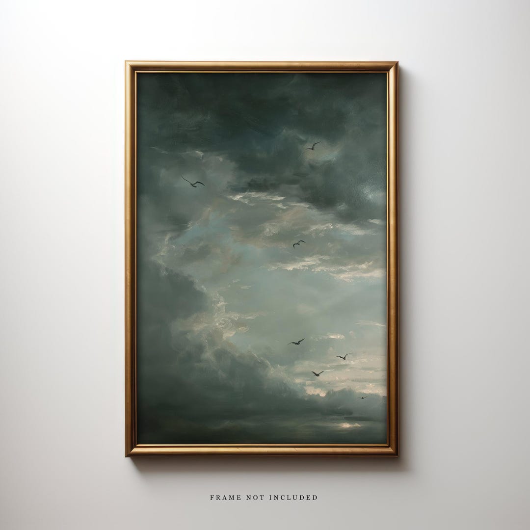 Plank & Pillow Vintage Art Print | Moody Cloud Painting | Wall Art | Large Print - Etsy