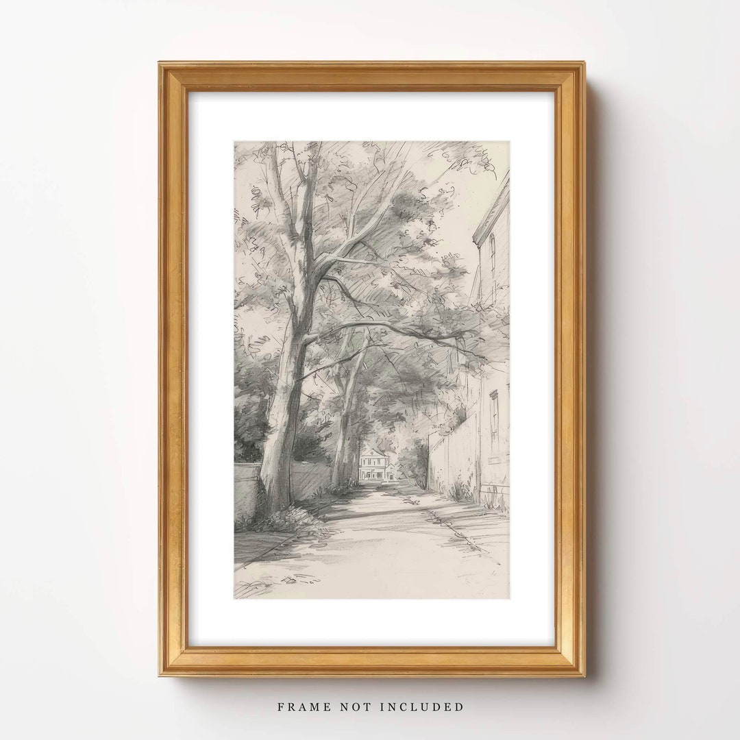 Plank & Pillow Street Sketch | Charleston Drawing | Tree Art | Large ...