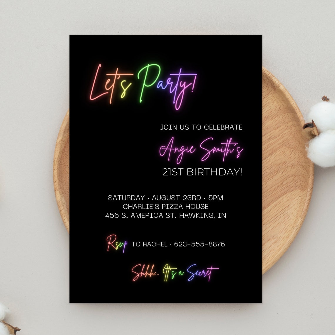 Neon Invitation Digital, Glow Party Invitation, Let's Party Invitation ...