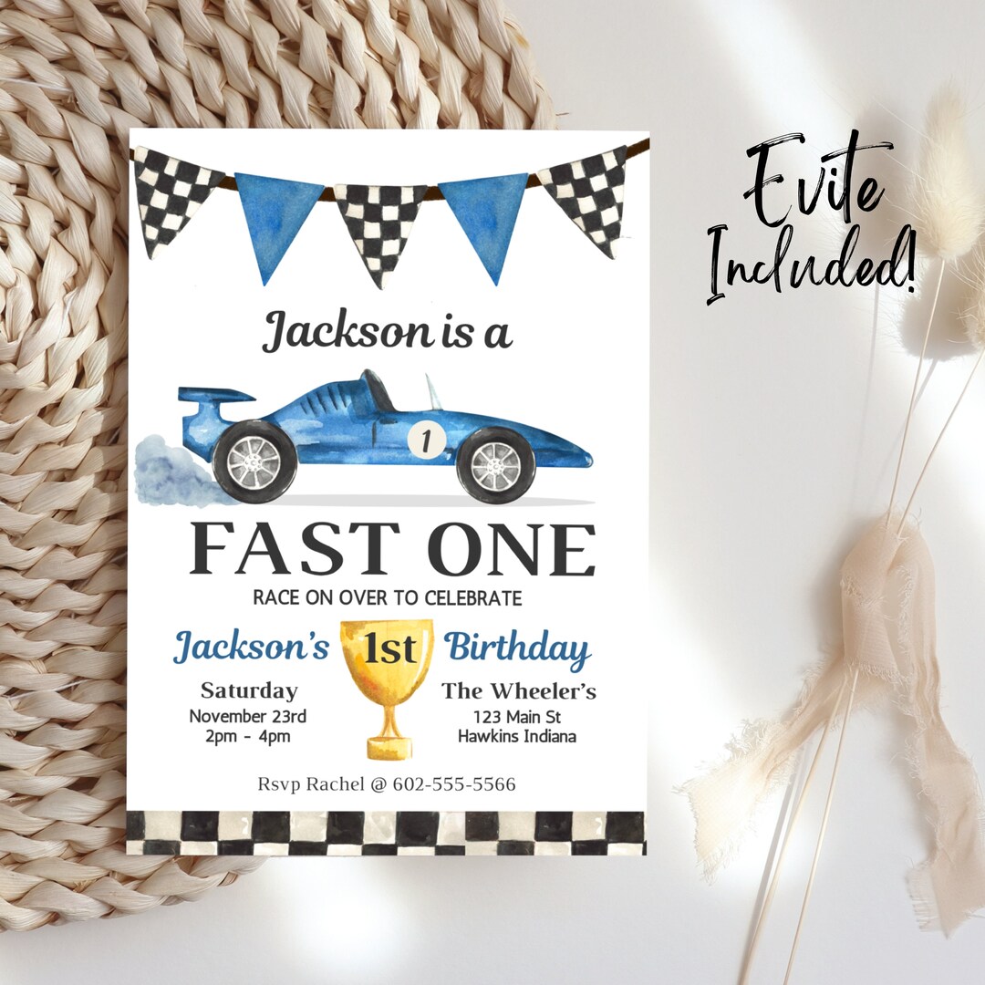 Fast ONE Invitation Template, A Fast ONE Invitation, Vintage, Race Car ...