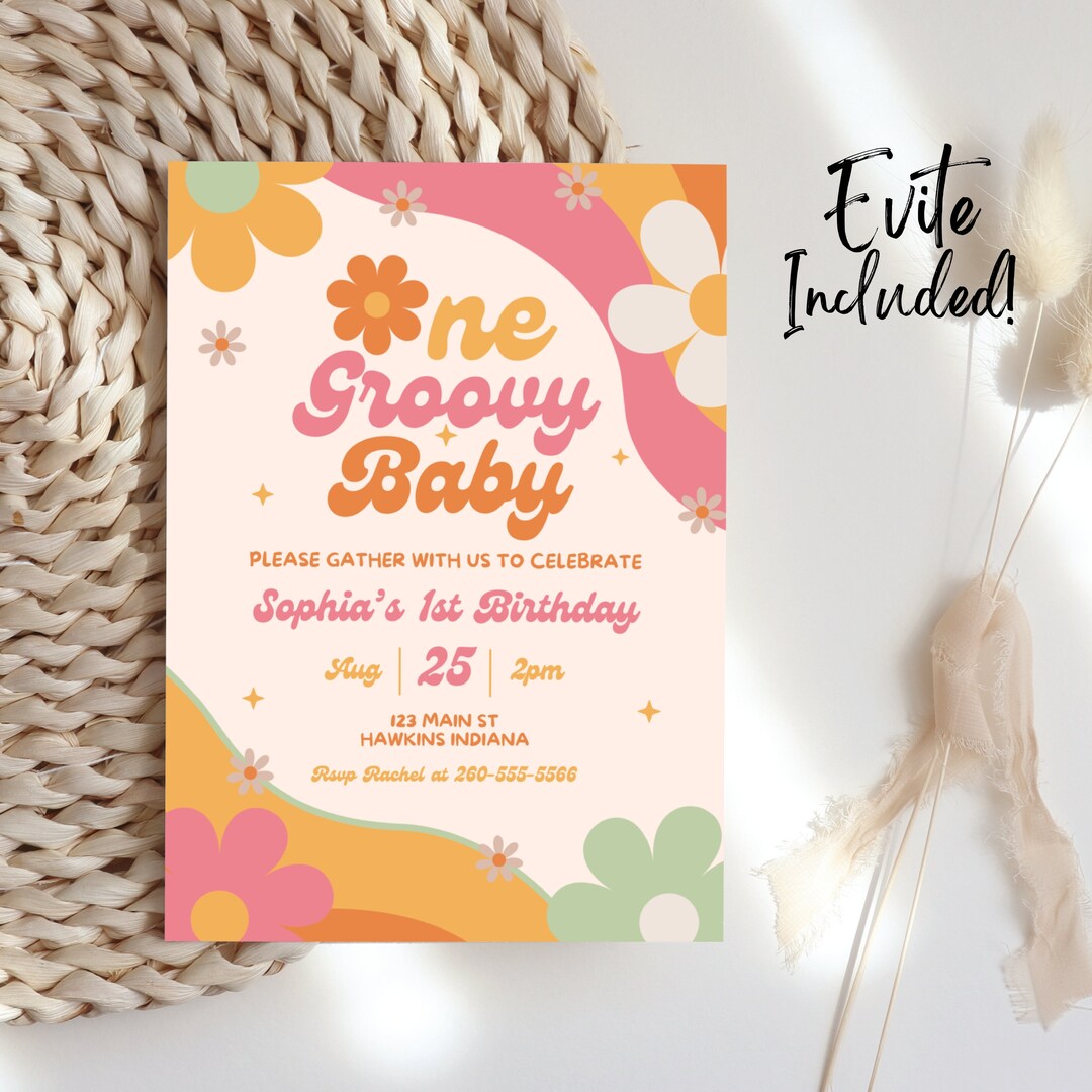 ONE Groovy Baby Birthday Invitation Template, One Groovy Babe Invite ...