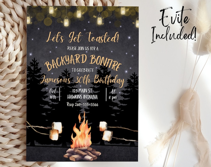 Fall Bonfire Invitation, Fall Harvest Party Invite, Backyard Bonfire ...
