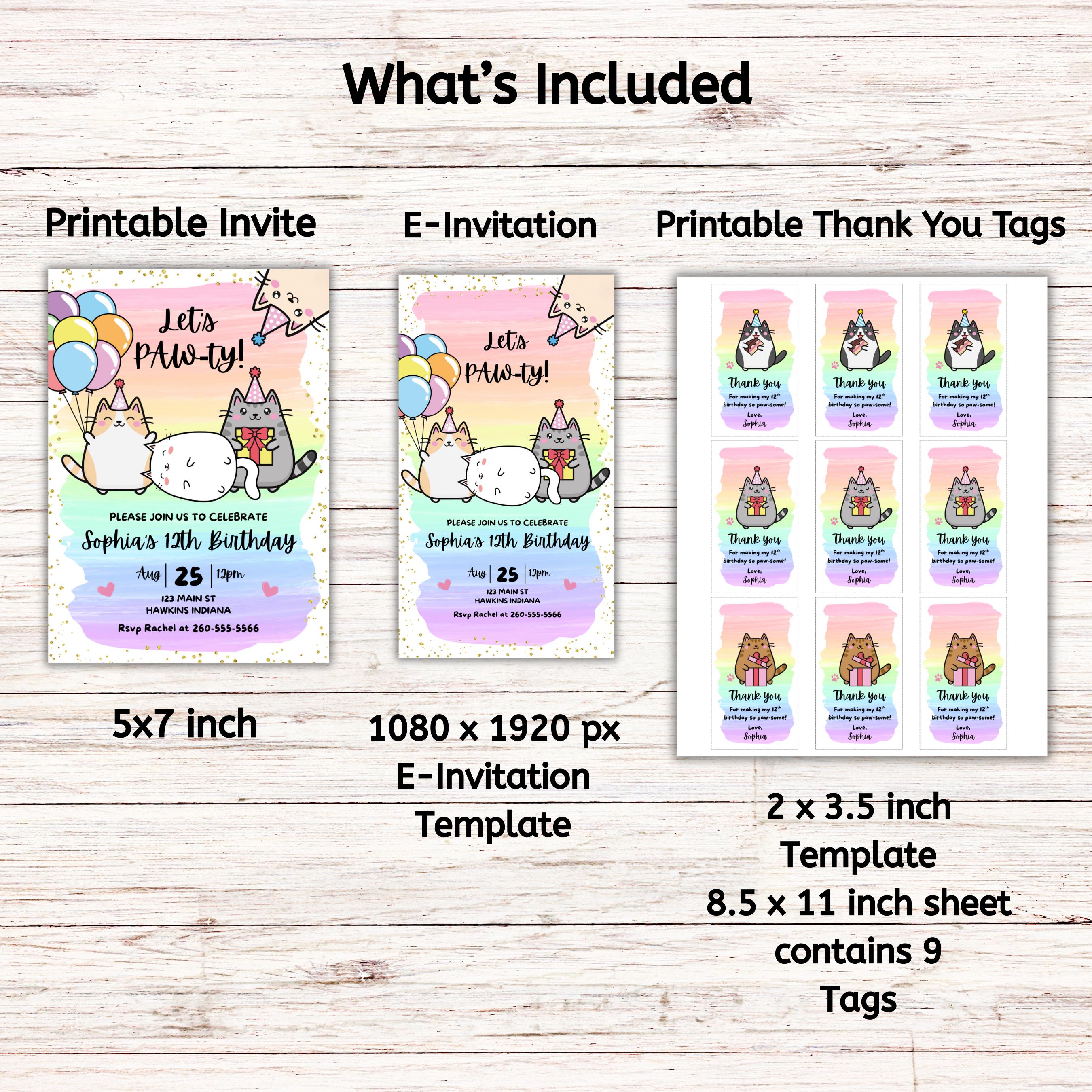 Editable Cat Birthday Invitation, Cat Theme Birthday Invitation, Are ...