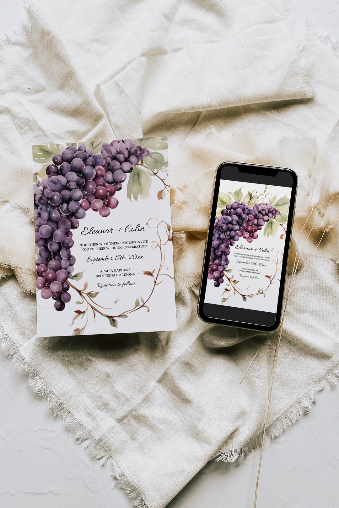 Winery Wedding Invitation Template, Vineyard Wedding Invitation, Vine ...