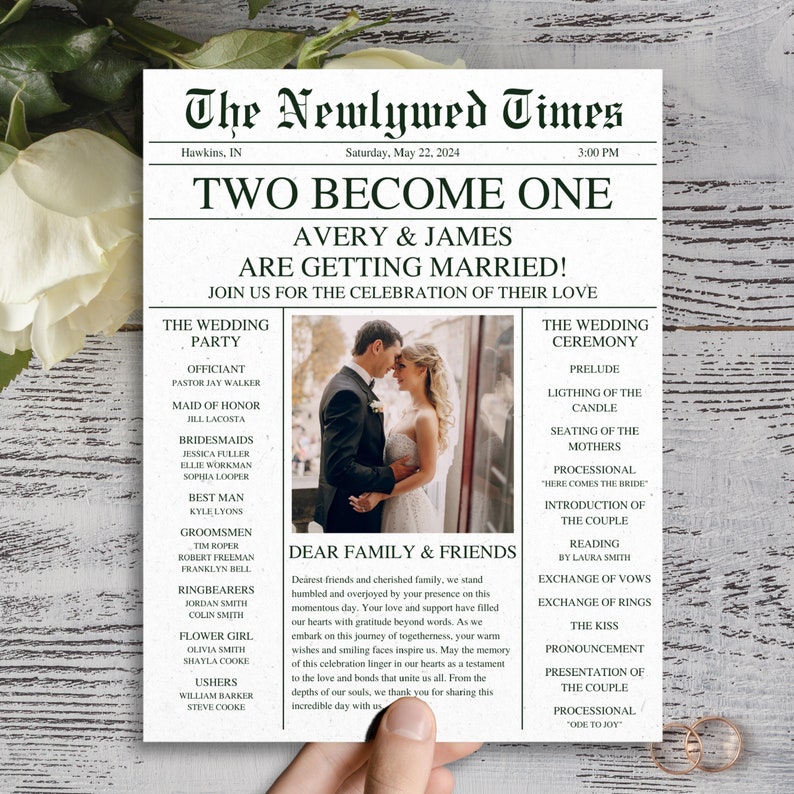 Newspaper Wedding Program Template, Editable Wedding Newspaper Program ...