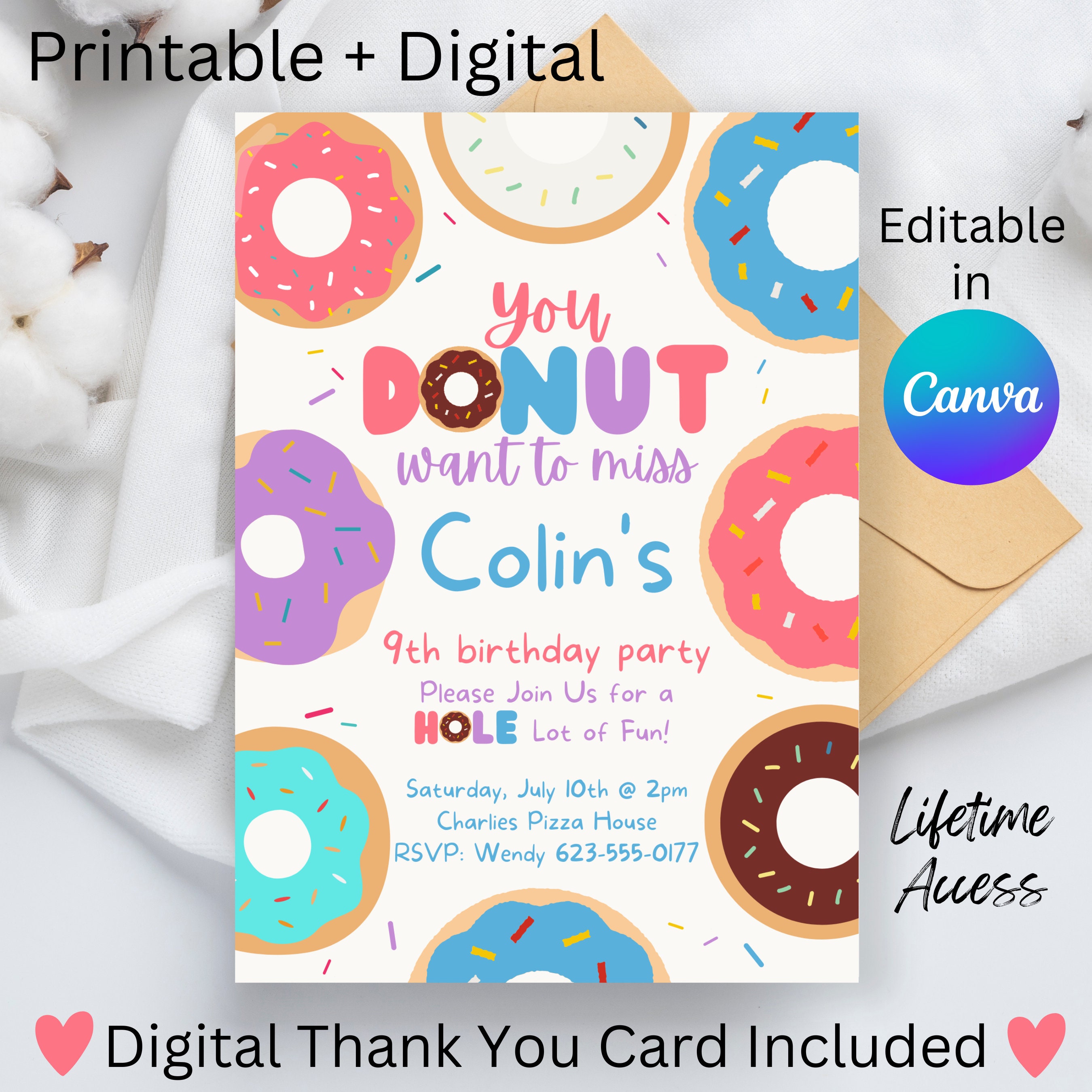 Donut Birthday Invitation, Editable Donut Birthday Invite, Doughnut ...