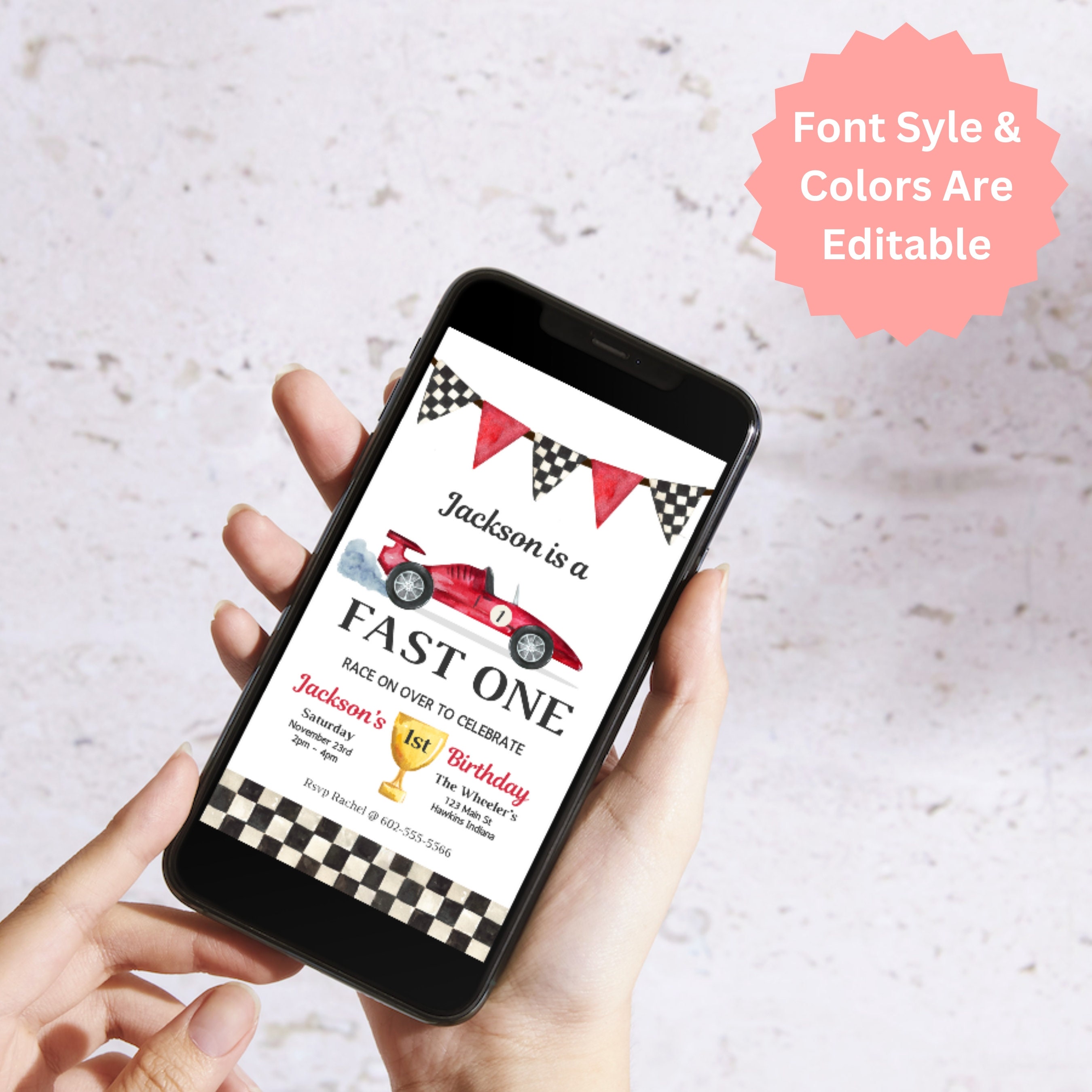 Fast ONE Invitation Template, A Fast ONE Invitation, Vintage, Race Car ...