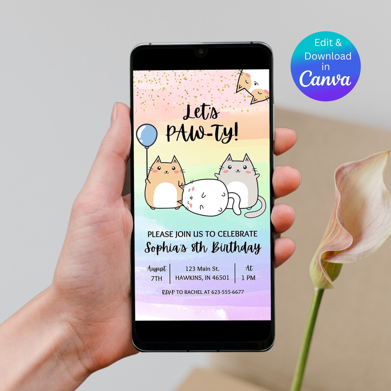 Cat Birthday Invitation, Cat Theme Birthday Invitation, Are You Kitten ...