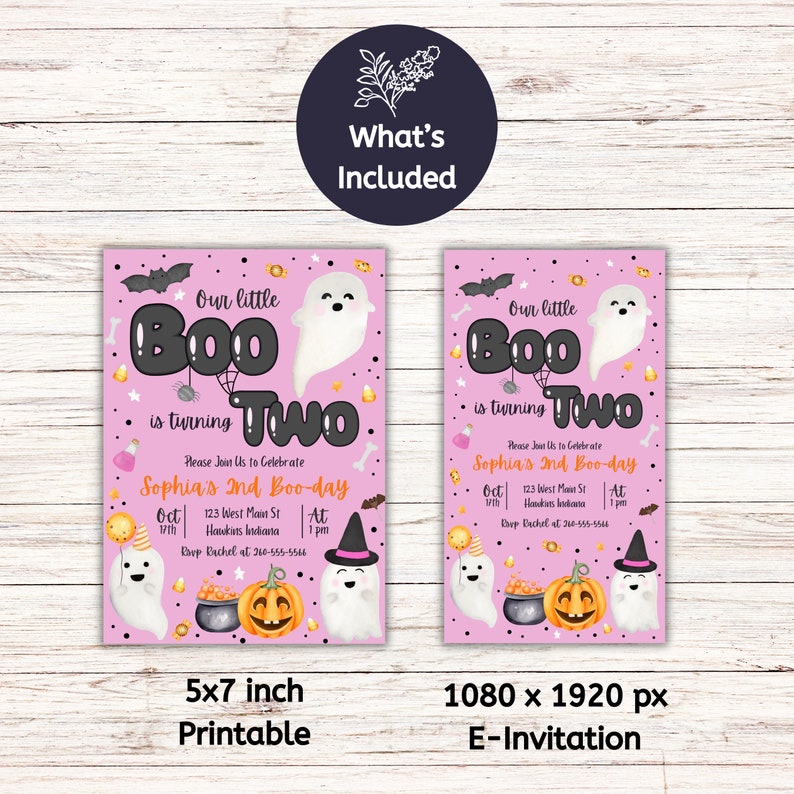 Our Little Boo is Turning Two Birthday Invitation Template, Boo 2nd ...