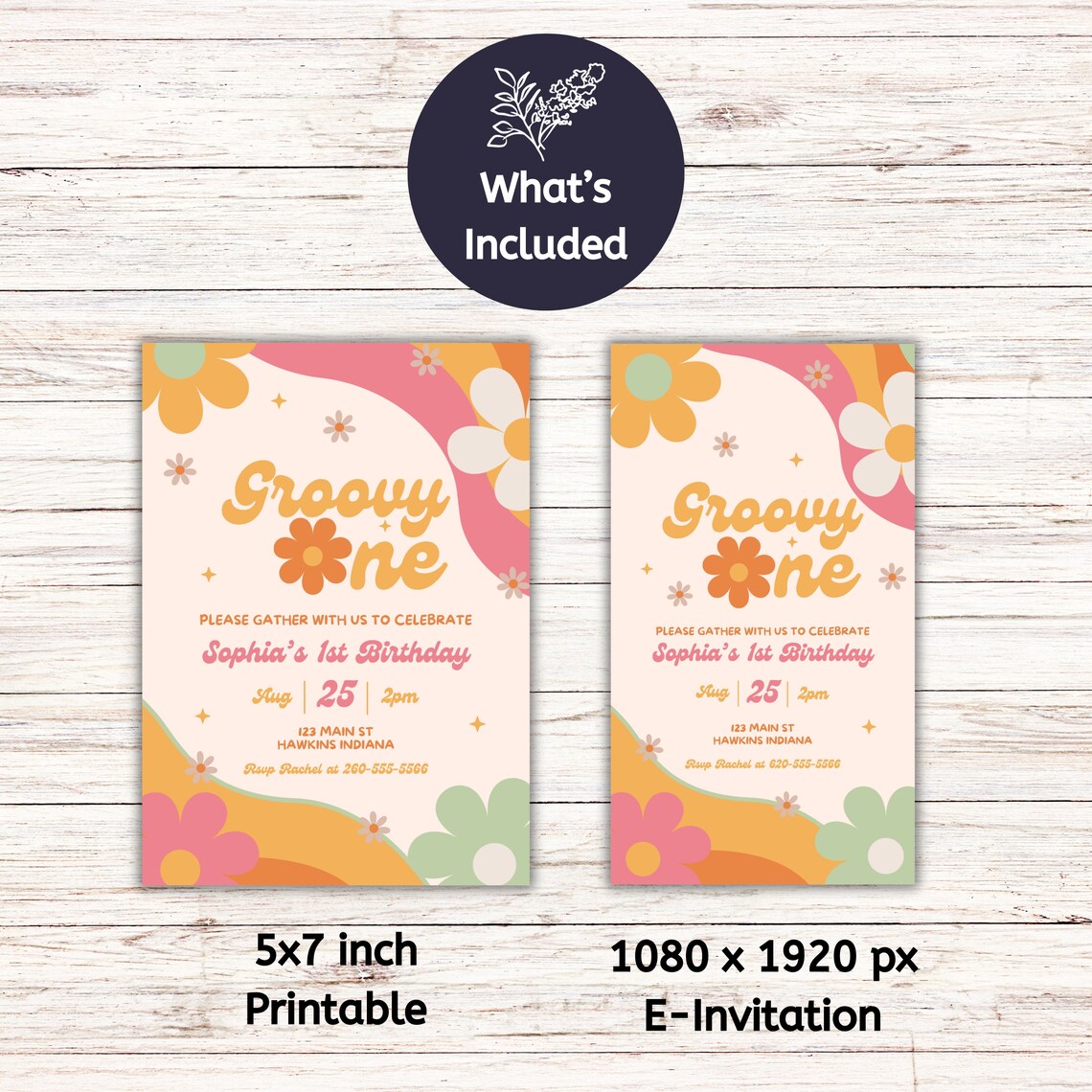 Groovy ONE Birthday Invitation Template, Groovy One Invitation, Groovy ...