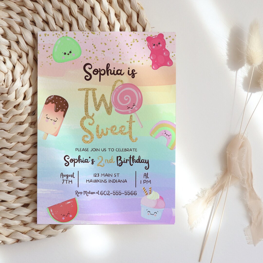 Two Sweet Birthday Invitation, 2nd Birthday Girl, 2 Year Old Birthday ...