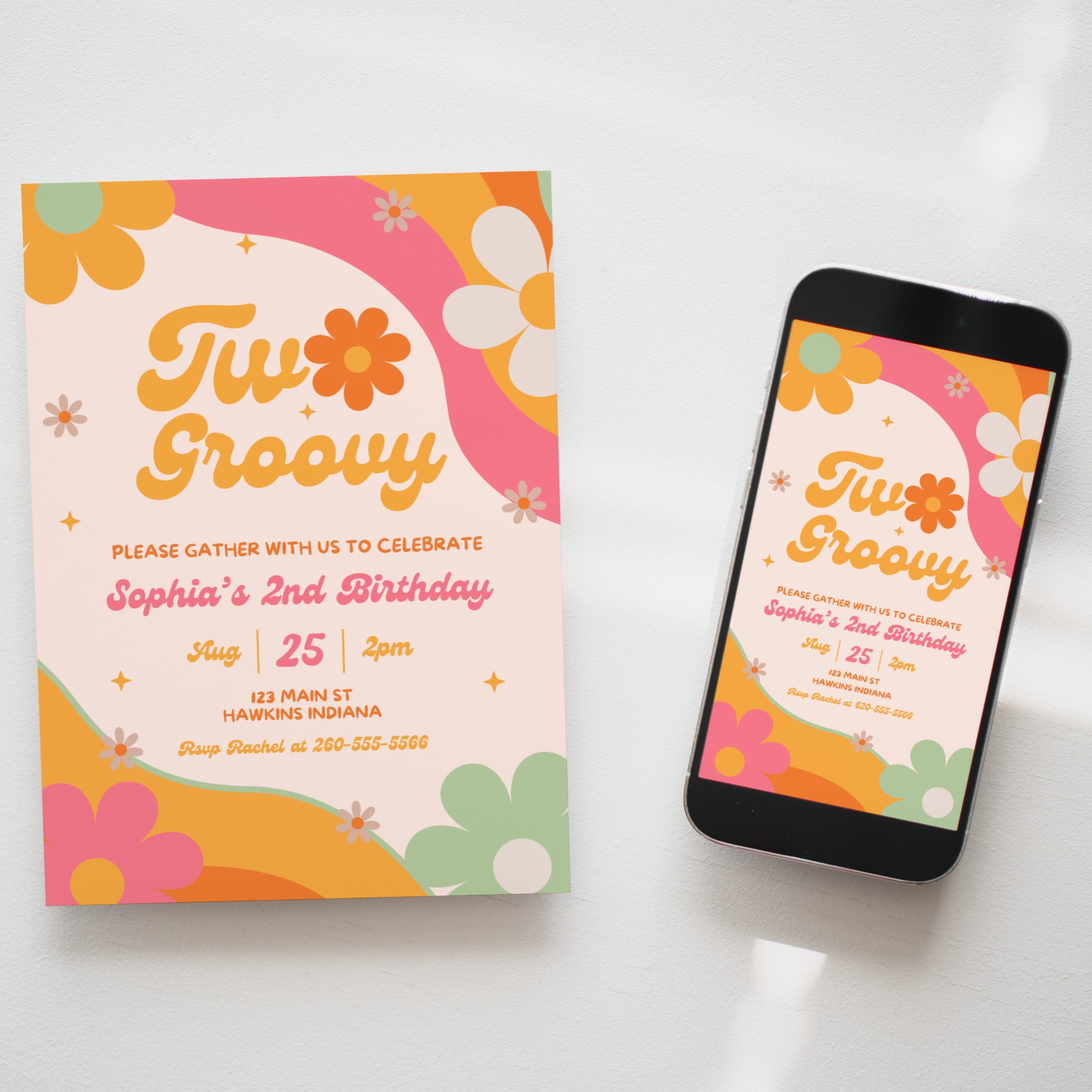 TWO Groovy Birthday Invitation Template Two Groovy Birthday - Etsy