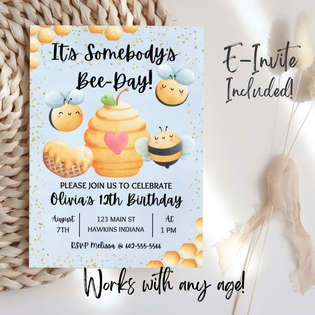 Bee-day Invitation, Bee Day Invitation, Bee Theme Invitation, Bee ...