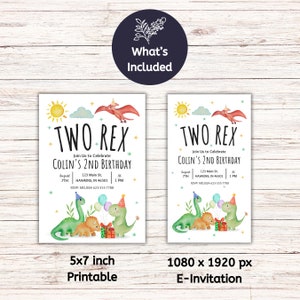 Editable Two Rex Evite, Two Rex Invitation, Two Rex Birthday Invite ...