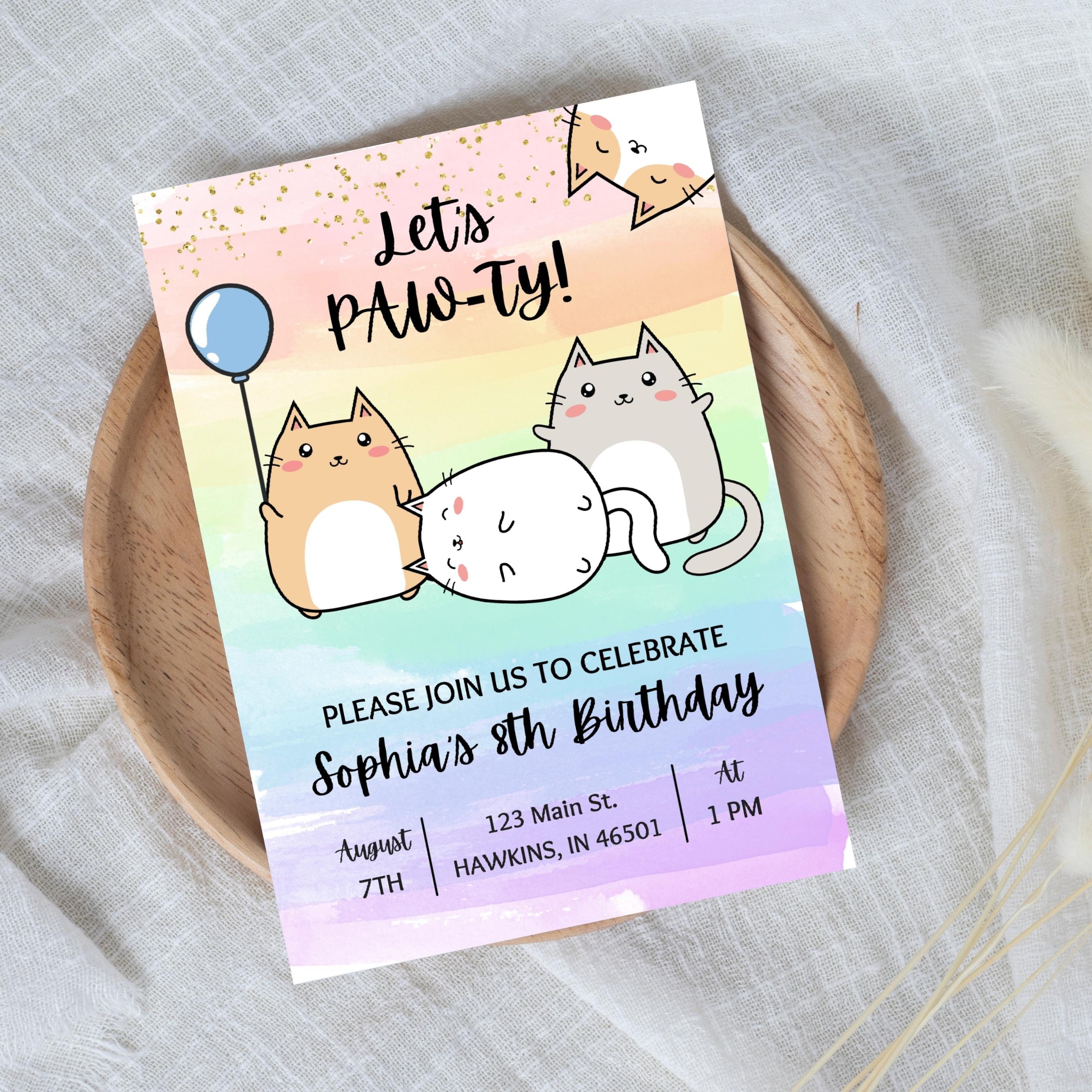 Cat Birthday Invitation, Cat Theme Birthday Invitation, Are You Kitten ...