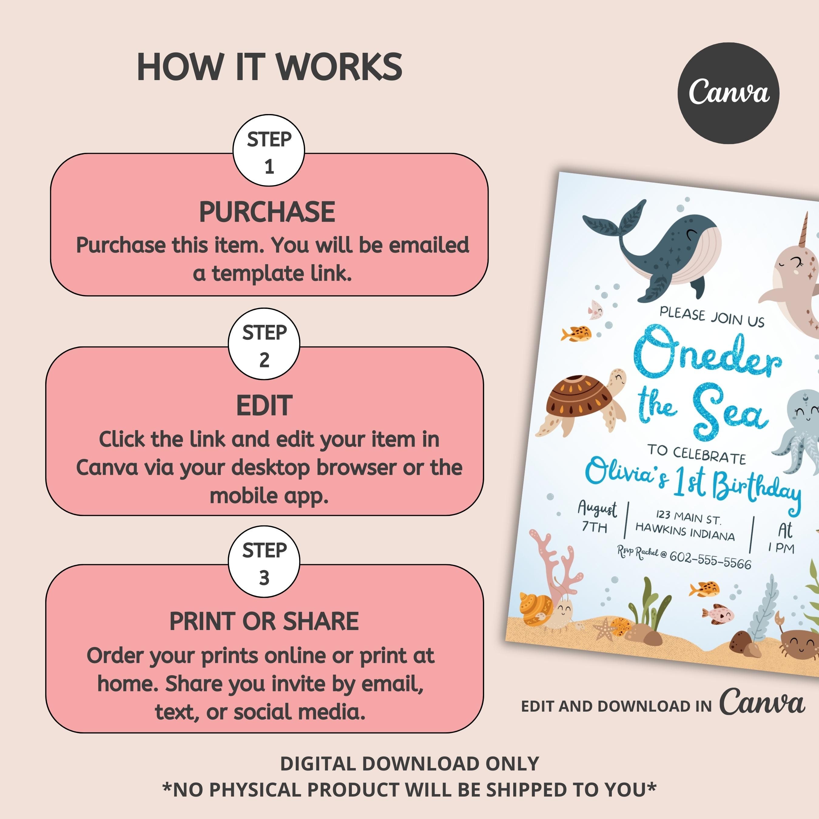 Oneder the Sea Invitation Template, One-der the Sea Invitation, One Der ...