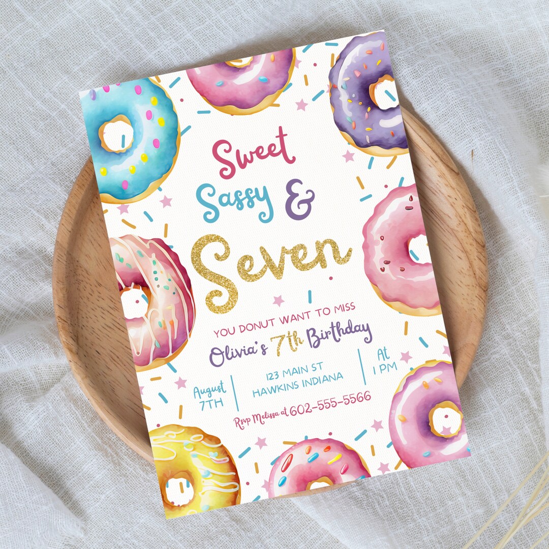Sweet Sassy and Seven Birthday Invitation Template, 7th Birthday ...