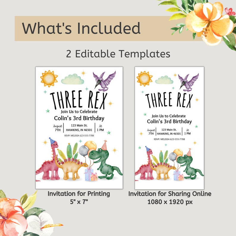 Three Rex Invitation 3rex Birthday Invitation Three Rex - Etsy