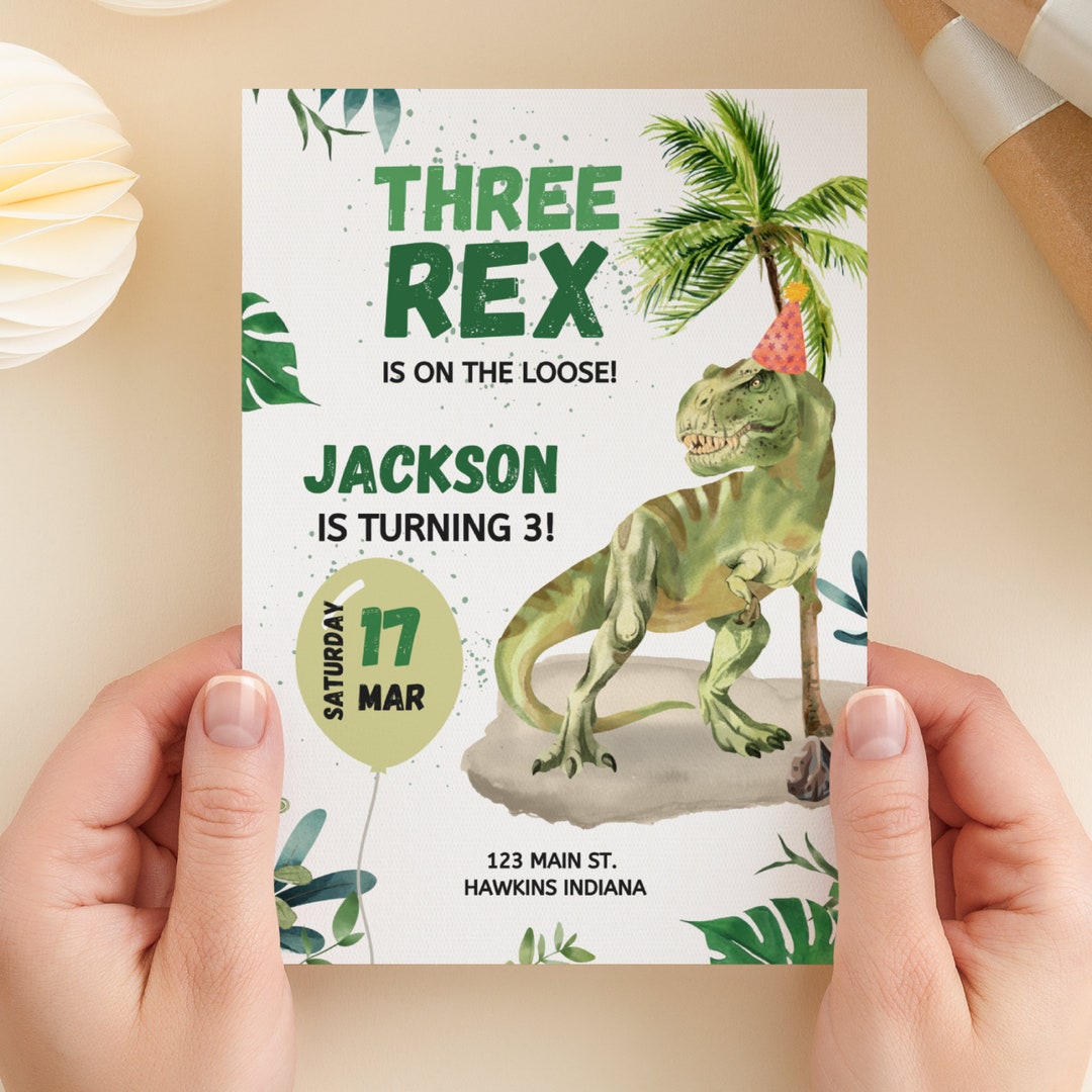 Three Rex Invitation Template, 3 Rex Party Invitations, Three Rex ...