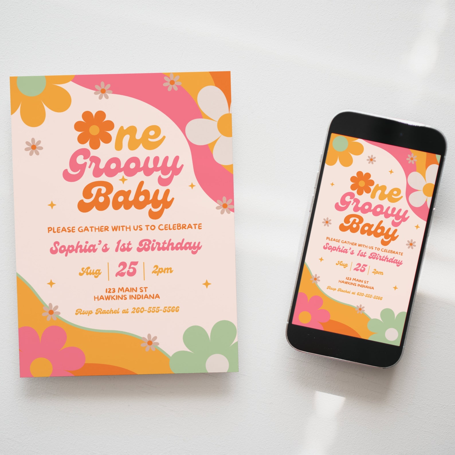ONE Groovy Baby Birthday Invitation Template, One Groovy Babe Invite ...