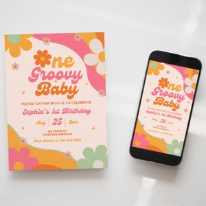 ONE Groovy Baby Birthday Invitation Template, One Groovy Babe Invite ...
