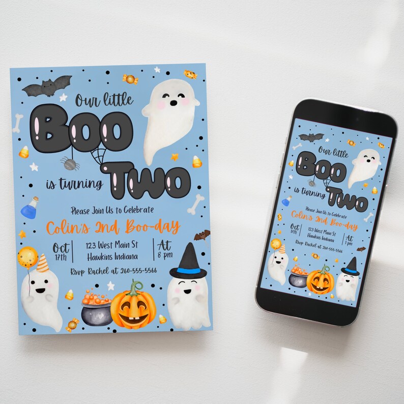 Our Little Boo is Turning Two Birthday Invitation Template, Boo 2nd ...