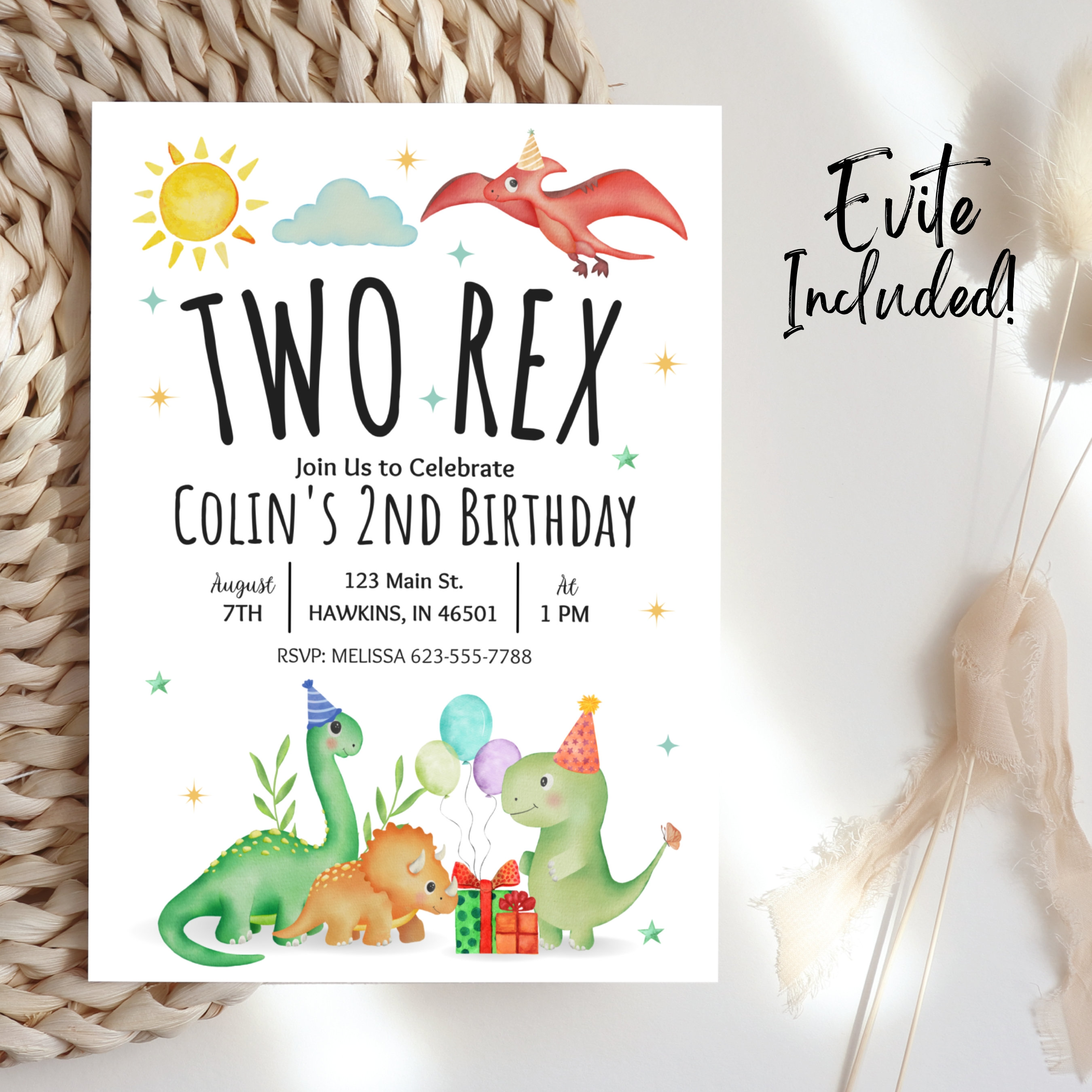 Editable Two Rex Evite, Two Rex Invitation, Two Rex Birthday Invite ...