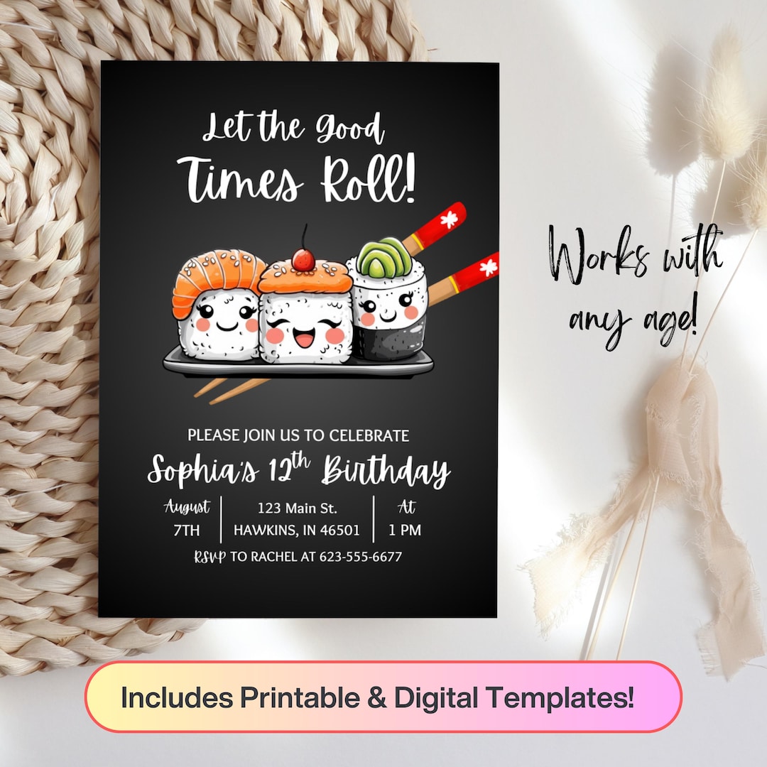 Sushi Birthday Invitation, Editable Sushi Birthday Invite, Let the Good ...