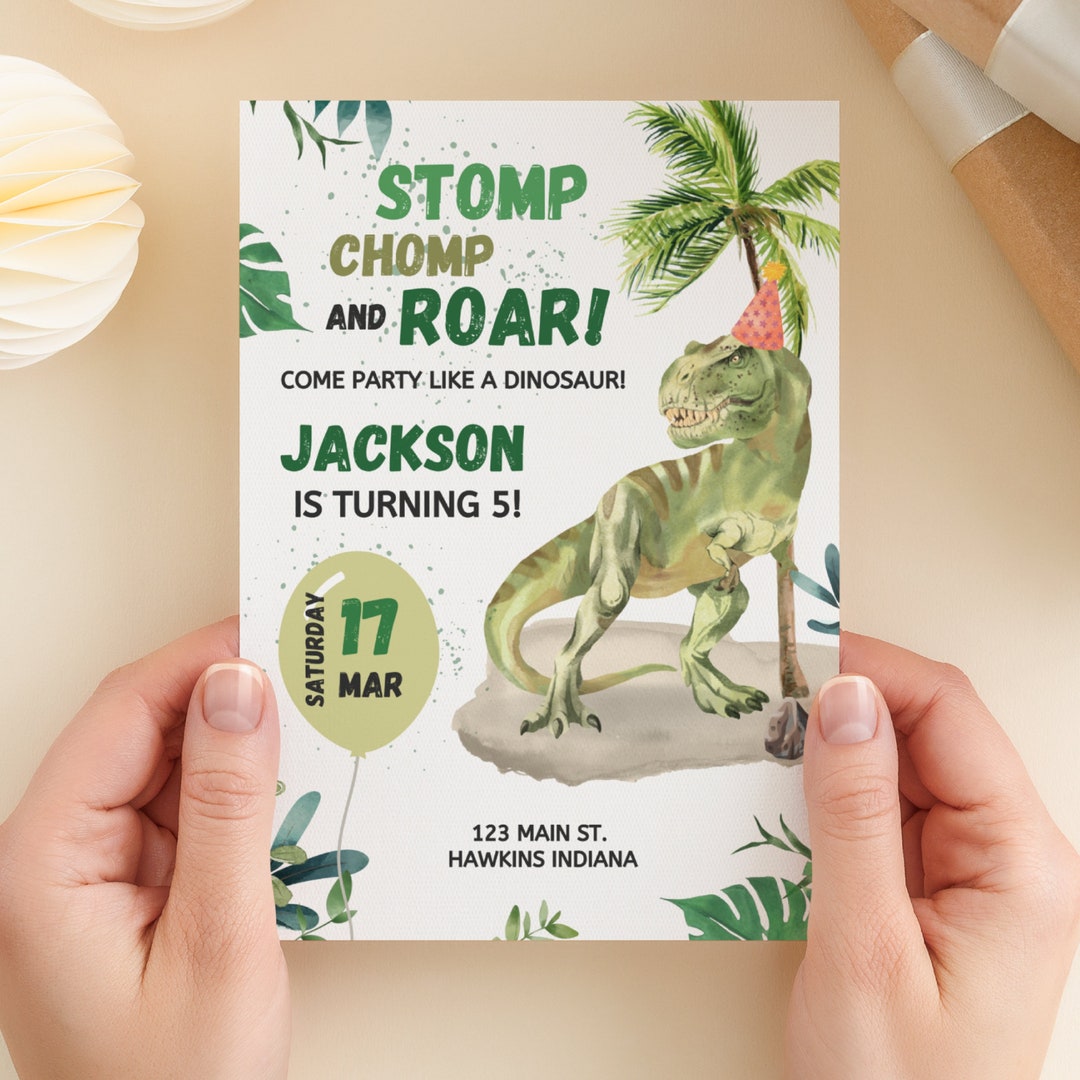 Plantilla de invitación de cumpleaños de T-Rex, invitaciones de T-Rex ...