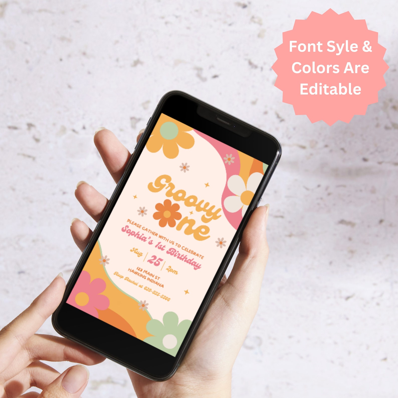 Groovy ONE Birthday Invitation Template, Groovy One Invitation, Groovy ...