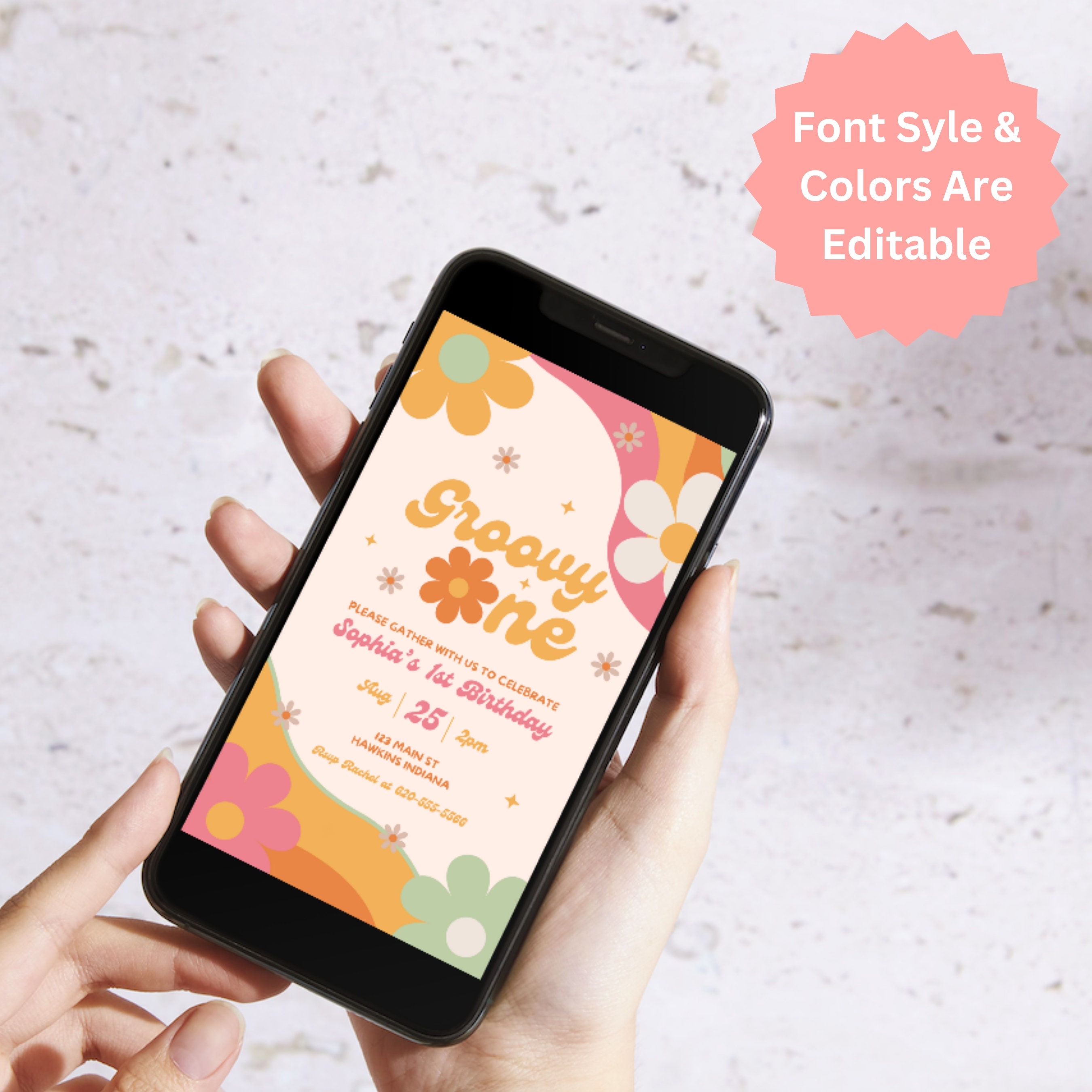 Groovy ONE Birthday Invitation Template, Groovy One Invitation, Groovy ...