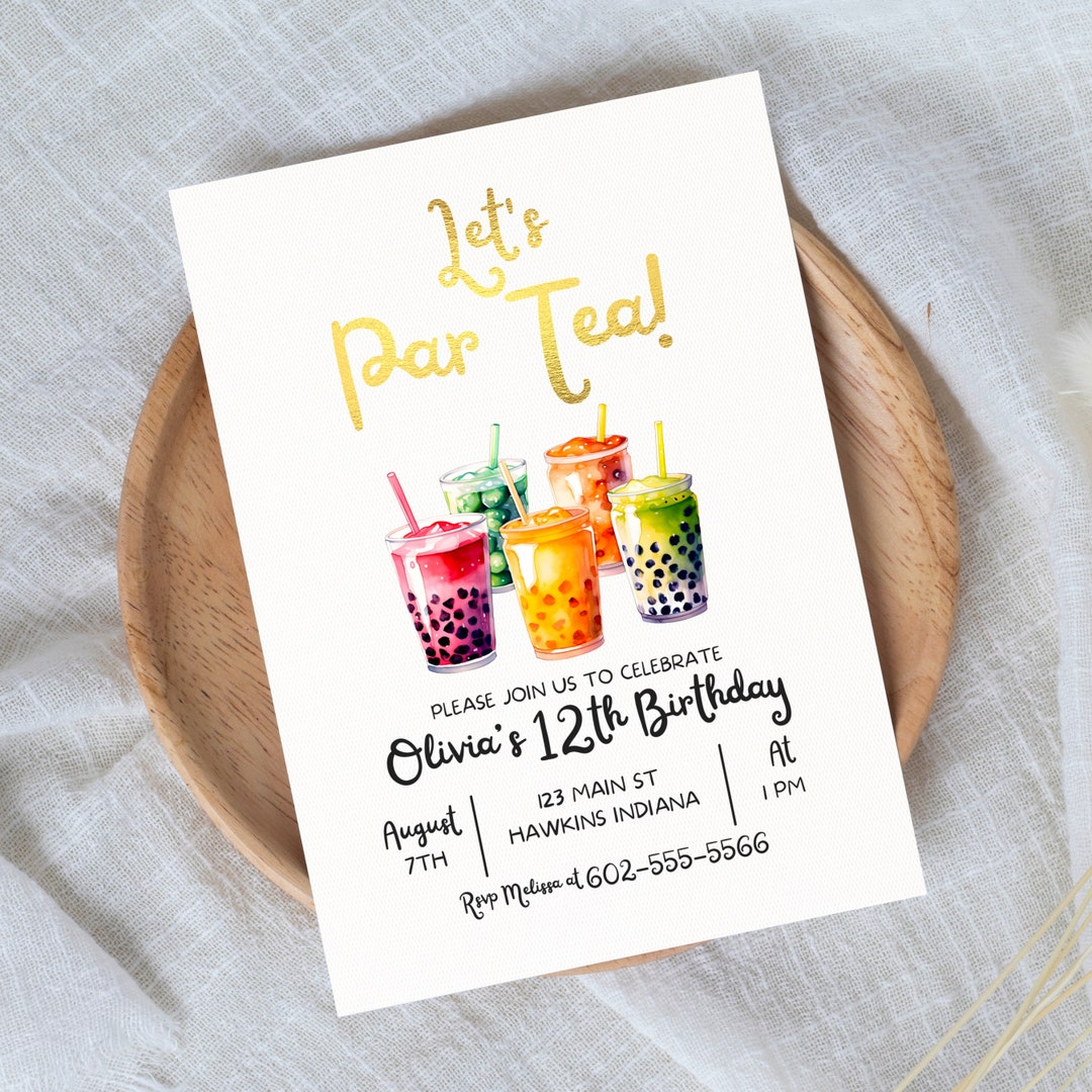Boba Tea Birthday Invitation Template, Par-tea Invitation, Par Tea ...