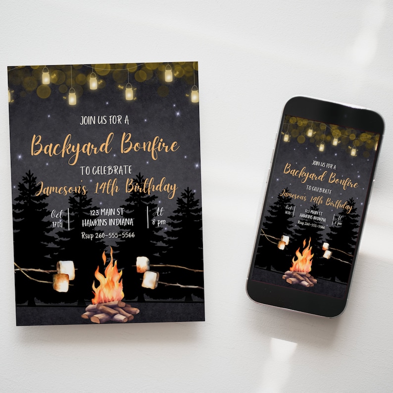 Bonfire Birthday Invitation, Bonfire Birthday Evite, Bonfire Invitation ...