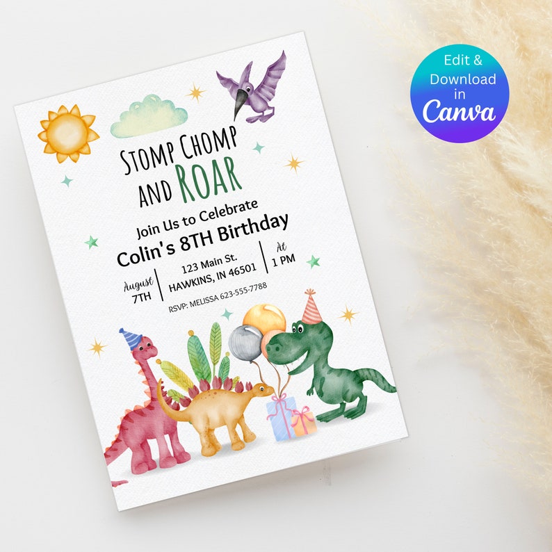 Stomp Chomp and Roar, Stomp Chomp Roar Birthday Invitation, Stomp Chomp ...