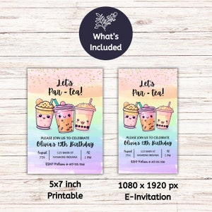 Boba Tea Birthday Invitation Template, Editable Par-tea Invitation ...