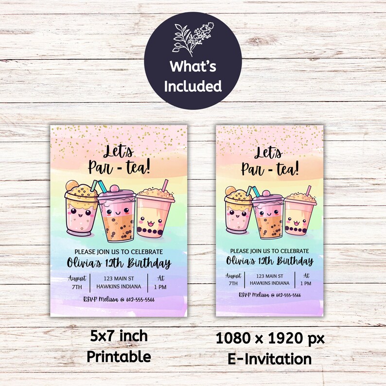 Boba Tea Birthday Invitation Template, Editable Par-tea Invitation ...
