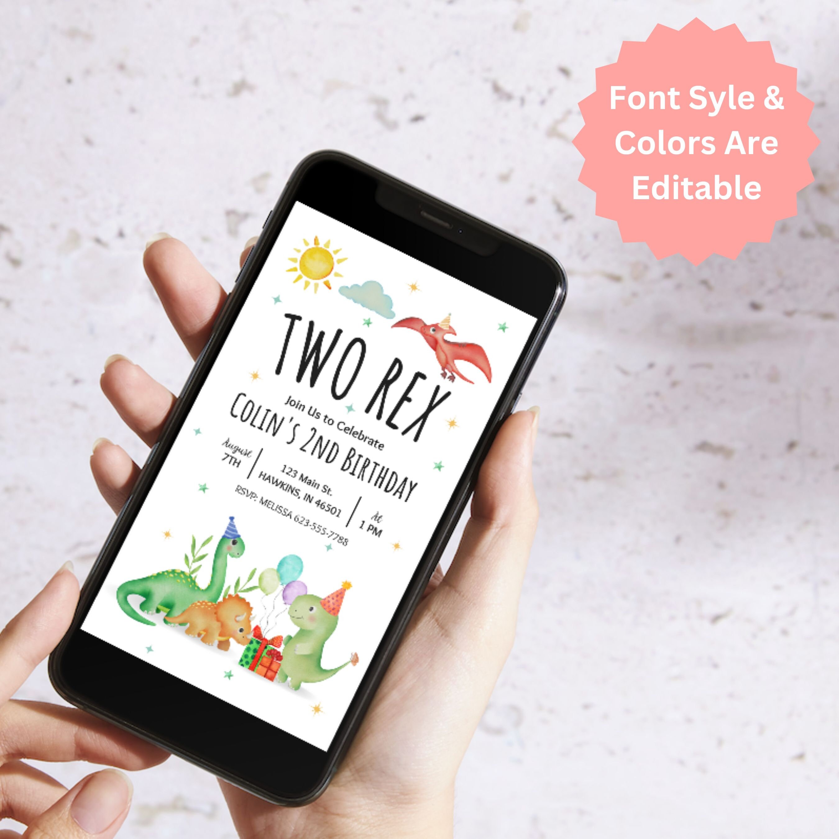 Editable Two Rex Evite, Two Rex Invitation, Two Rex Birthday Invite ...