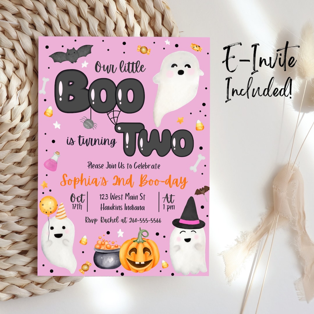 Our Little Boo is Turning Two Birthday Invitation Template, Boo 2nd ...
