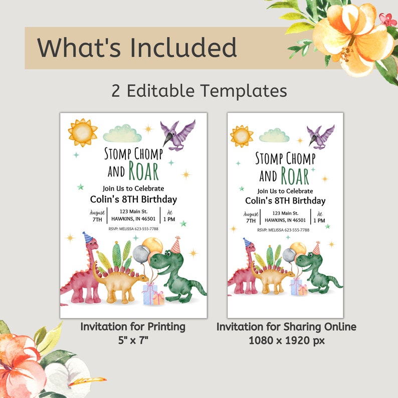 Stomp Chomp and Roar, Stomp Chomp Roar Birthday Invitation, Stomp Chomp ...