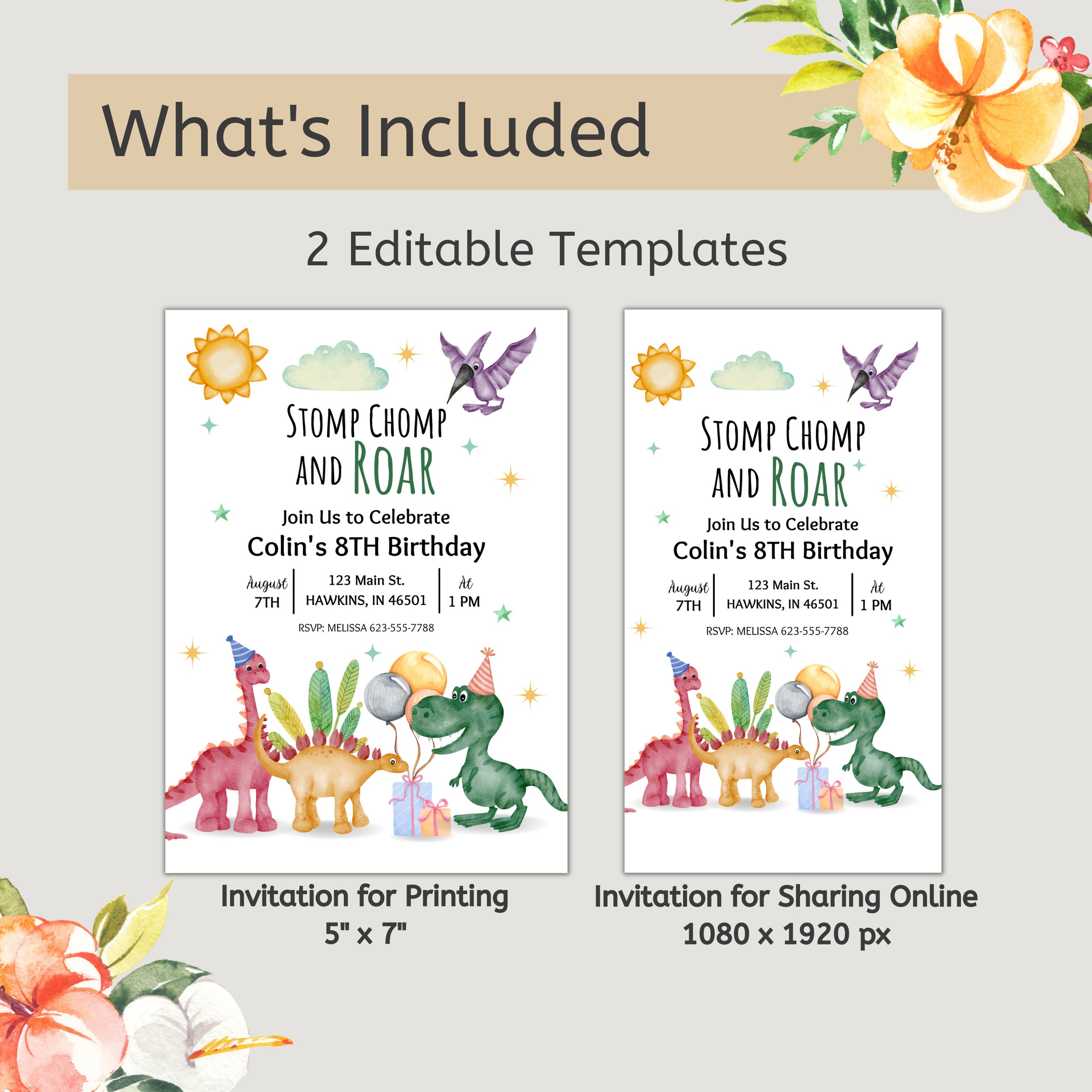 Stomp Chomp and Roar, Stomp Chomp Roar Birthday Invitation, Stomp Chomp ...