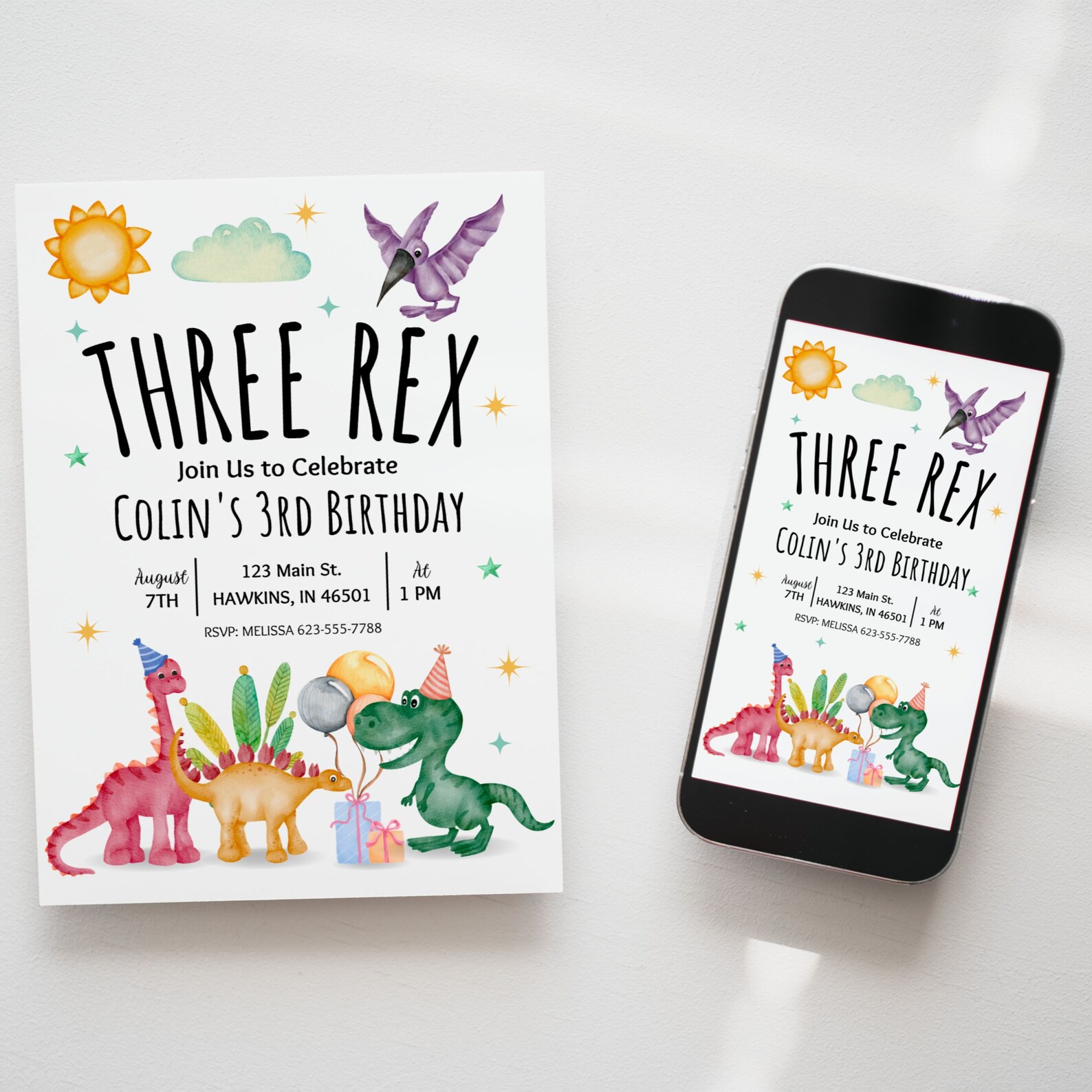 Three Rex Invitation, 3rex Birthday Invitation, Three Rex Birthday ...